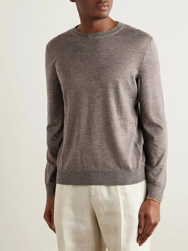 Zegna Mulberry Silk, Cashmere And Linen-blend Sweater - Brown