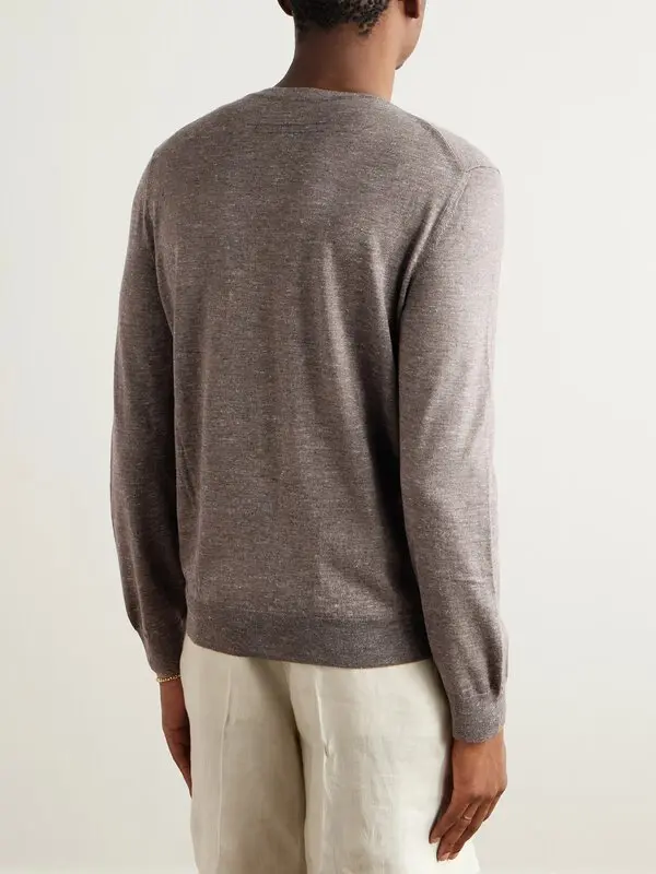 Zegna Mulberry Silk, Cashmere And Linen-blend Sweater - Brown