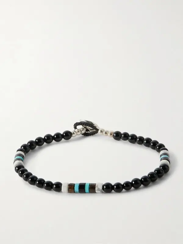 MIKIA Sterling Silver Multi-stone Beaded Bracelet - Black
