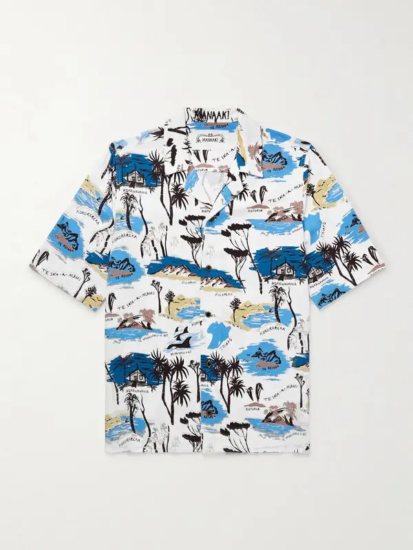 MANAAKI Te Ika A Maui Camp Collar Printed Lyocell-twill Shirt