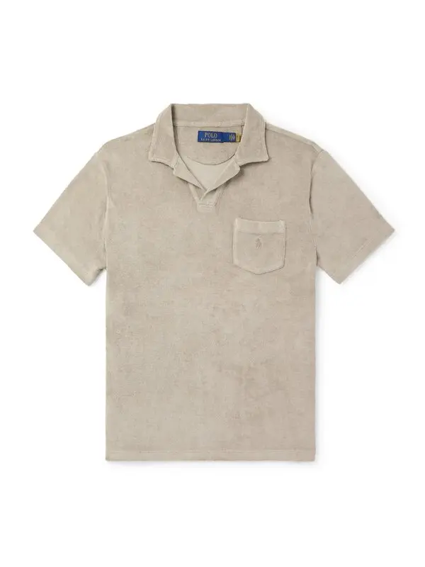 Ralph Lauren Logo-embroidered Garment-dyed Cotton-terry Polo Shirt - Neutrals