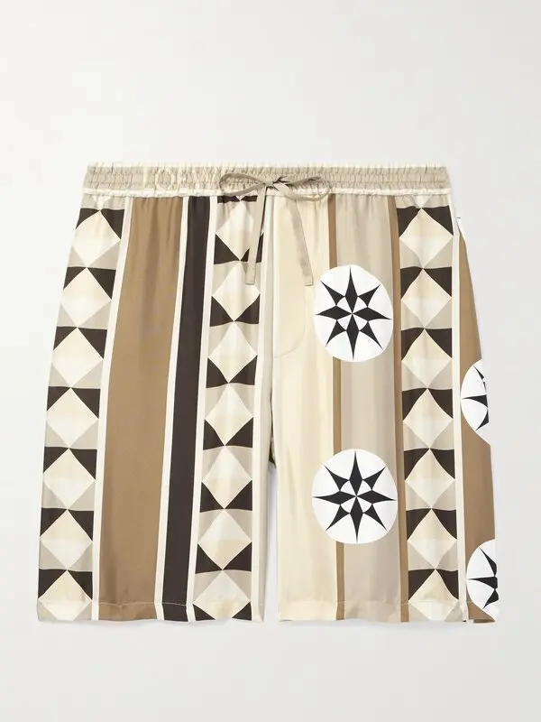 Loewe Straight-leg Printed Silk Shorts - Neutrals