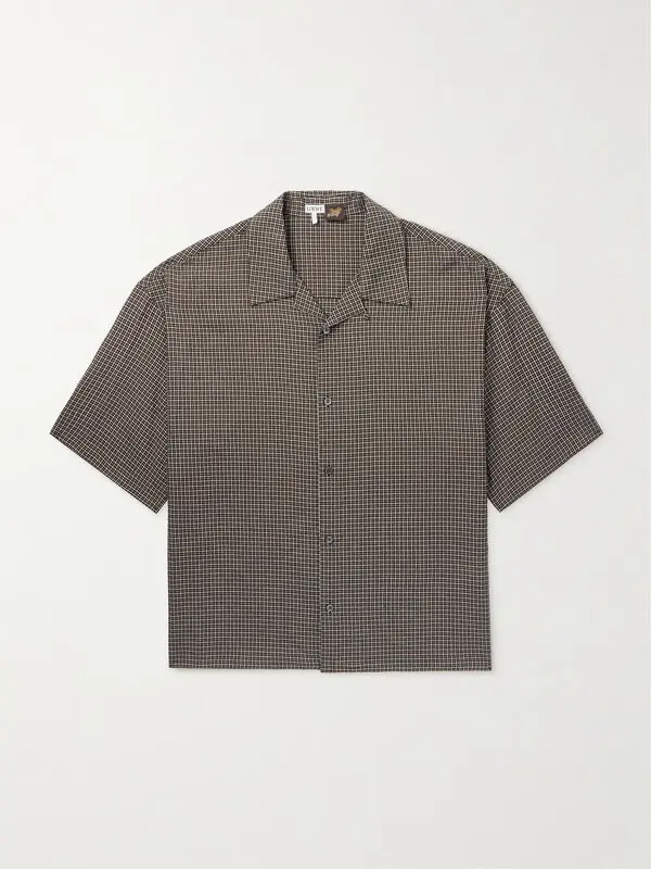 Loewe Paula's Ibiza Convertible-collar Checked Linen-blend Shirt - Green