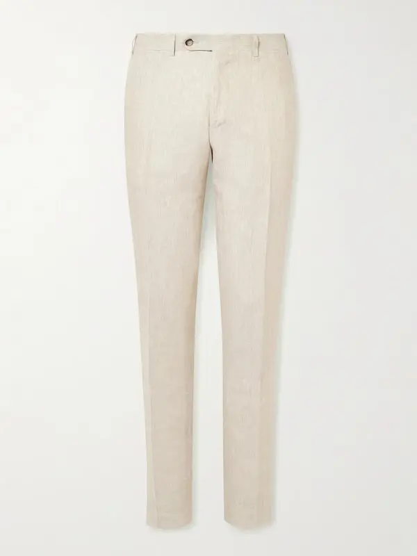 Canali Slim-fit Straight-leg Linen Suit Trousers - Neutrals
