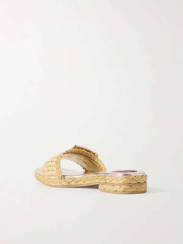 ROGER VIVIER 25 Crystal-embellished Raffia Sandals - Sand