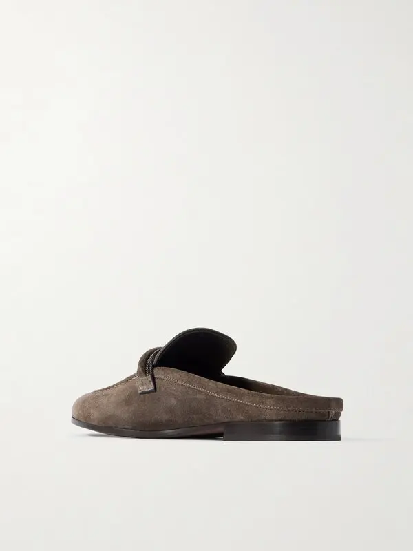 Brunello Cucinelli Bead-embellished Suede Slippers