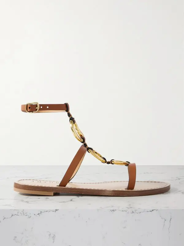 AMANU The Bazaruto Embellished Leather Sandals - Brown