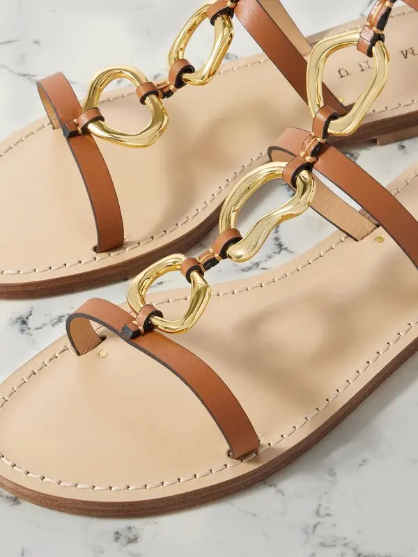 AMANU The Bazaruto Embellished Leather Sandals - Brown