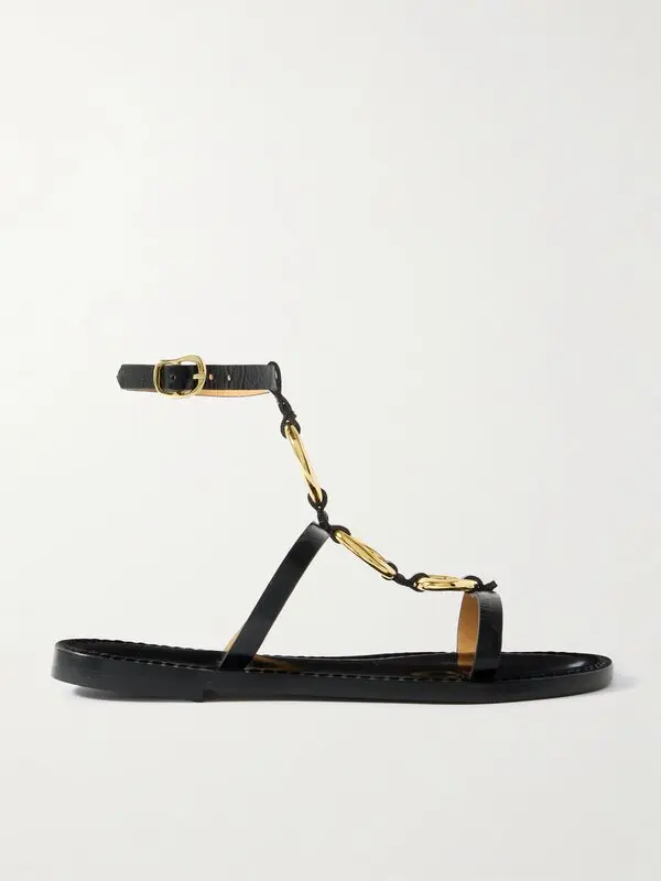 AMANU The Bazaruto Embellished Croc-effect Leather Sandals - Black