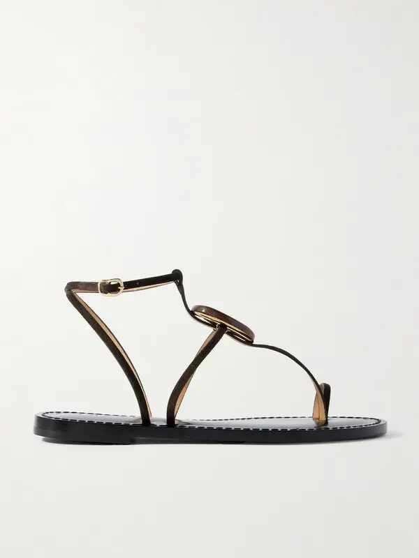 AMANU The Cairo Embellished Suede Sandals - Brown