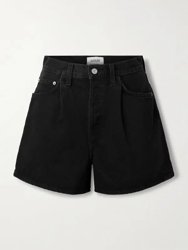 AGOLDE Rhoda Pleated Denim Shorts - Black