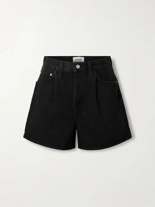 AGOLDE Rhoda Pleated Denim Shorts - Black