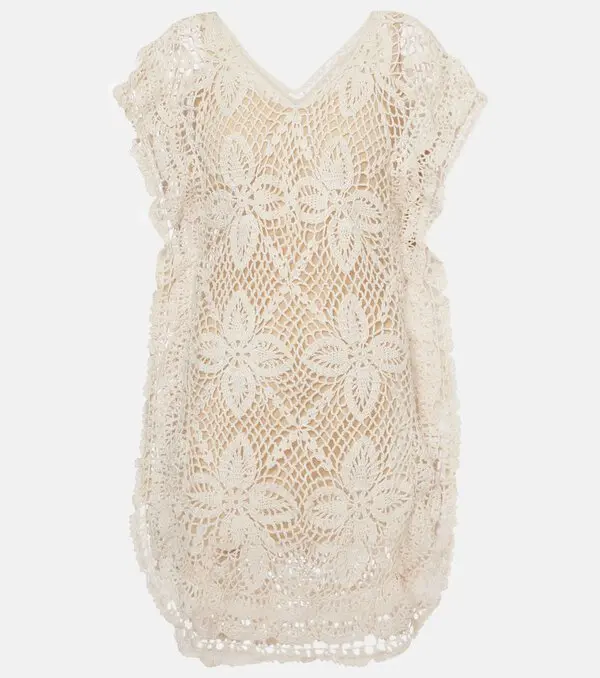 Anna Kosturova Crochet Cotton Beach Dress - Beige