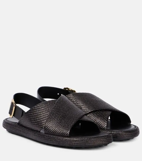 TOD'S Woven Leather-trimmed Sandals - Black