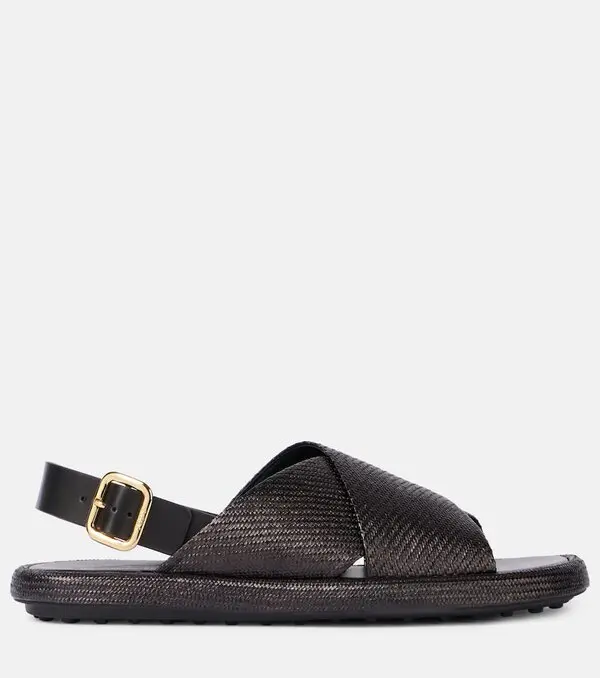 TOD'S Woven Leather-trimmed Sandals - Black