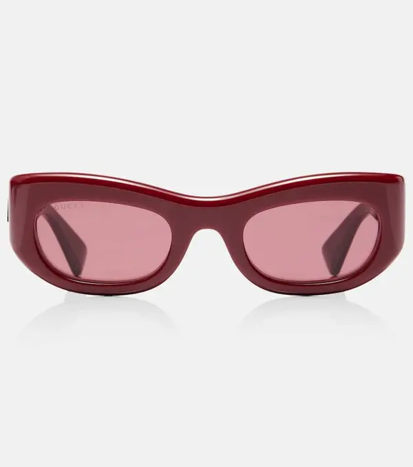 Gucci Logo Rectangular Sunglasses - Burgundy