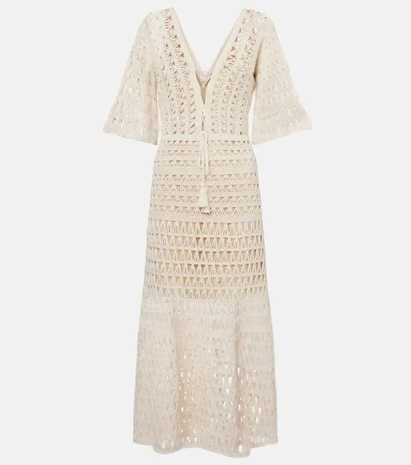 Anna Kosturova Crochet Cotton Maxi Dress - Beige