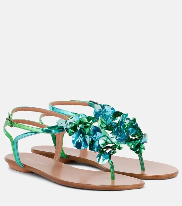 AQUAZZURA Summer Sun Metallic Leather Thong Sandals - Blue