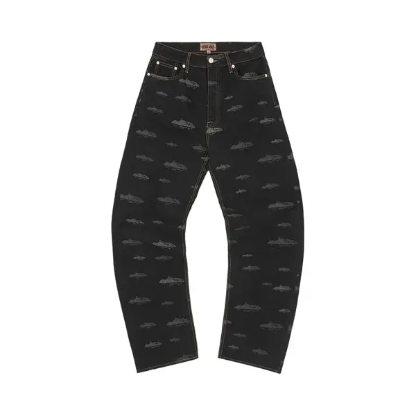 CORTEIZ Alcatraz Pattern Denim Jeans - Black