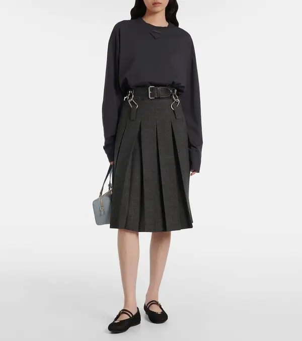 Prada Logo Leather-trimmed Mesh Ballet Flats - Black