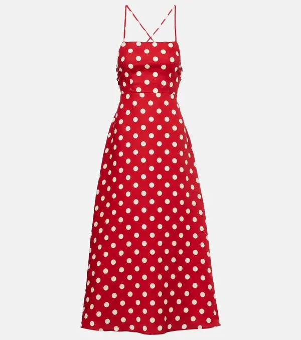 Posse Lori Polka-dot Linen Maxi Dress - Red