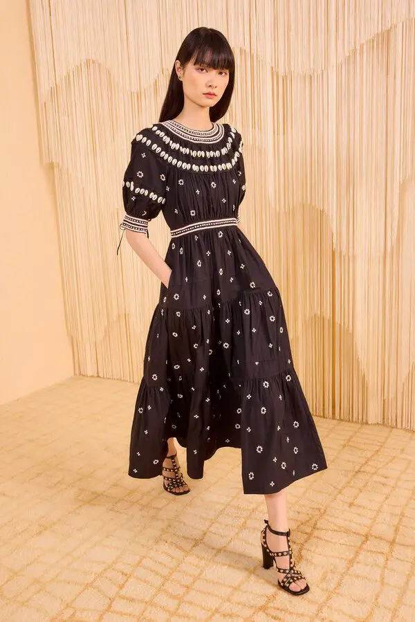 Ulla Johnson Innika Embroidered Cotton Dress - Noir