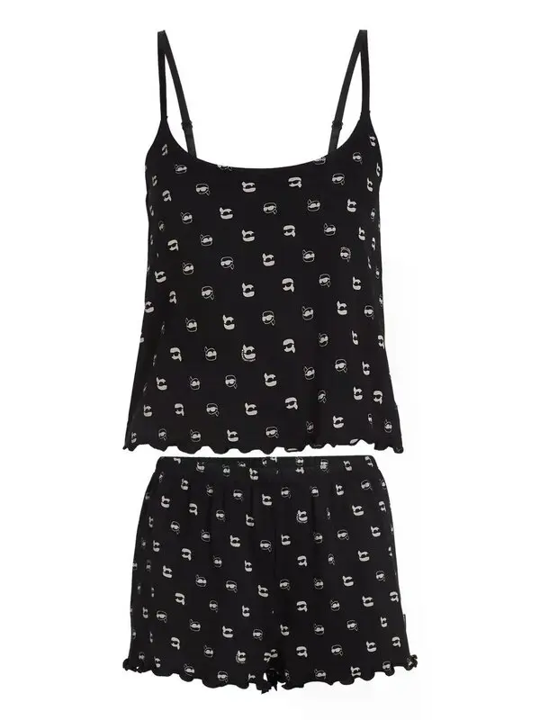 Karl Lagerfeld Scalloped-edge Pajama Set - Black