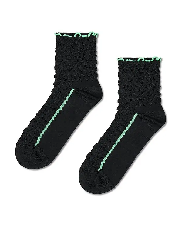 Happy Socks Structure Slinky Quarter Crew Socks - Black