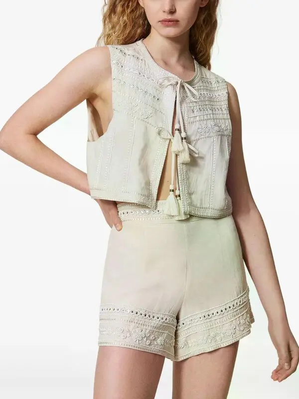 TWINSET Embroidered Shorts - Neutrals