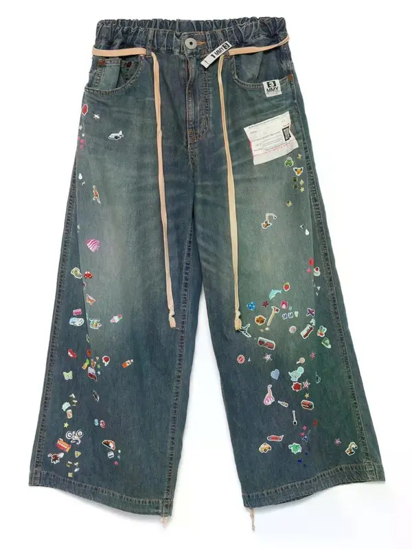 Mihara Yasuhiro Sticker Printed Jeans - Blue | Editorialist