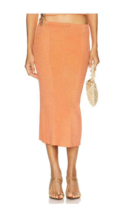 OSIS STUDIO Ribbed Knit Midi Skirt With Gold-tone Ring Accent