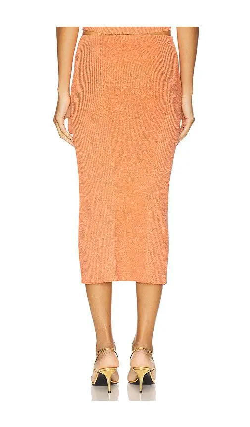 OSIS STUDIO Ribbed Knit Midi Skirt With Gold-tone Ring Accent