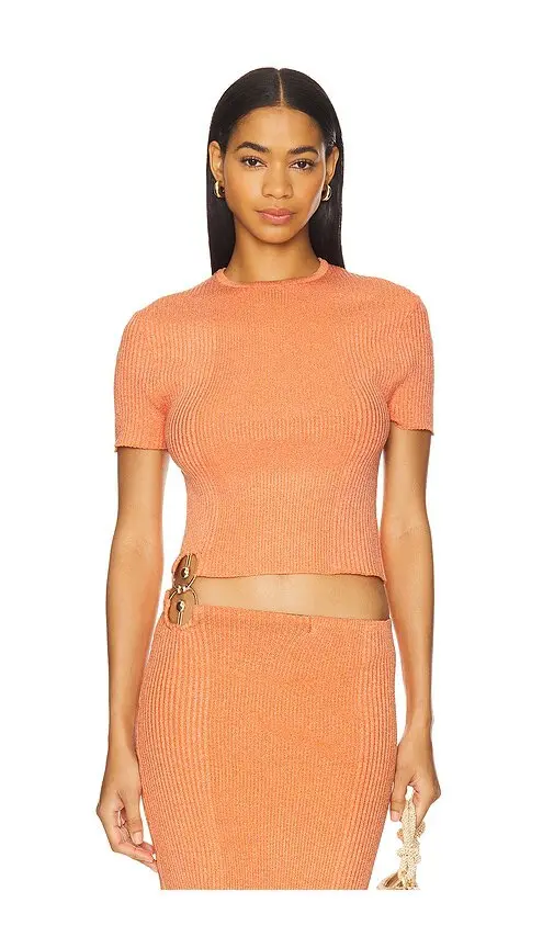 OSIS STUDIO Ribbed Knit Top With Gold-tone Ring Accent