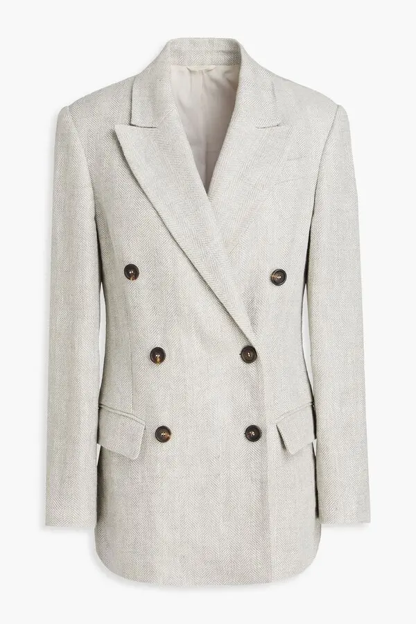 Brunello Cucinelli Double-breasted Herringbone Linen Blazer