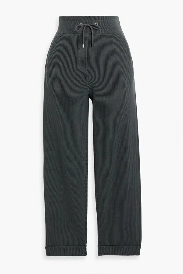 Brunello Cucinelli Cropped Ribbed Cotton Track Pants - Dark Gray