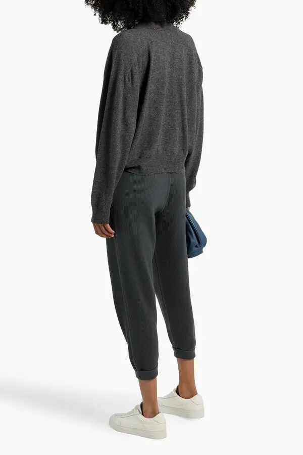 Brunello Cucinelli Cropped Ribbed Cotton Track Pants - Dark Gray