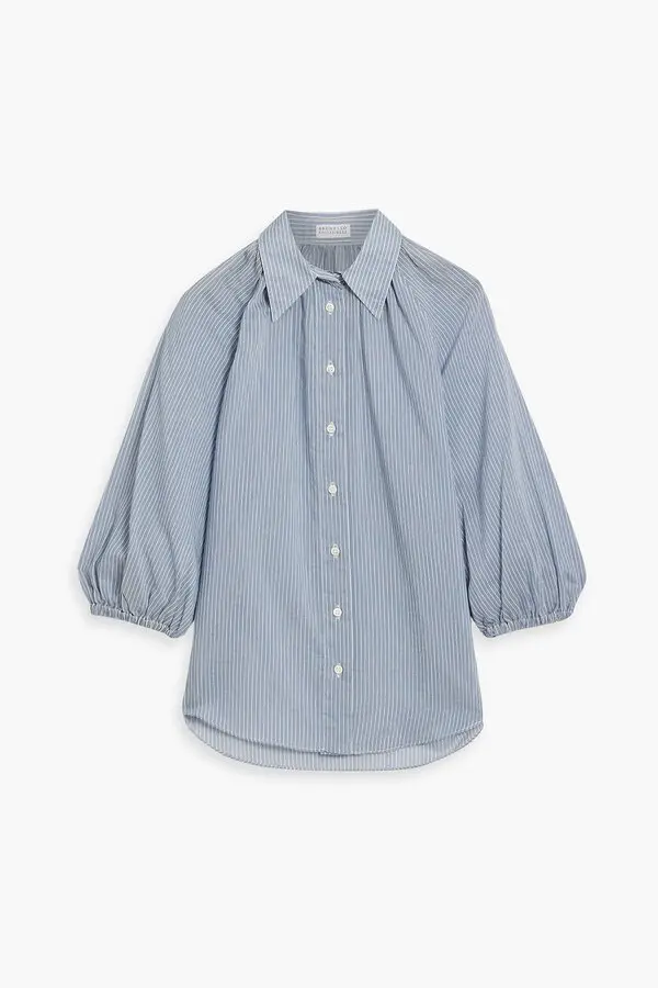 Brunello Cucinelli Striped Cotton And Silk-blend Shirt - Slate Blue