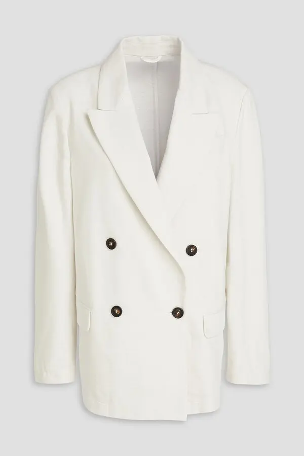 Brunello Cucinelli Double-breasted Metallic Cotton-blend Twill Blazer - Ivory
