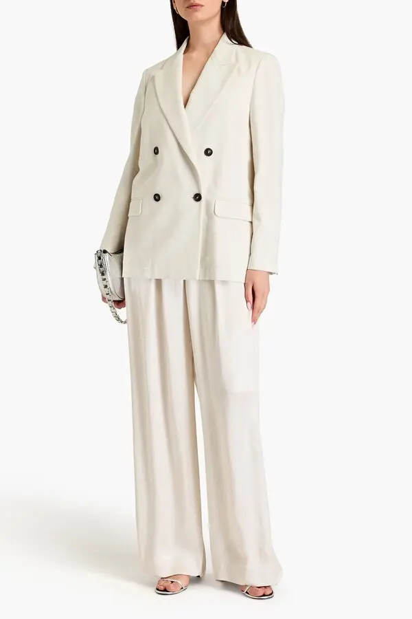 Brunello Cucinelli Double-breasted Metallic Cotton-blend Twill Blazer - Ivory