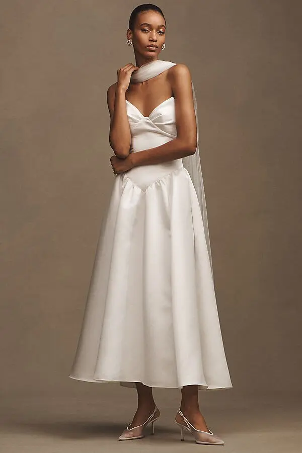 Watters Rickey Strapless Midi Dress With Scarf - White