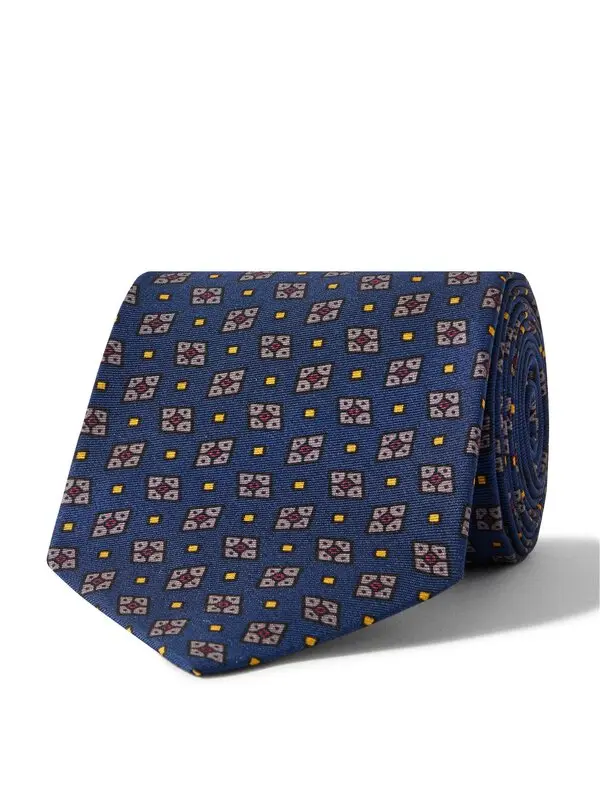 DRAKE'S 8cm Printed Silk Neck Tie - Blue