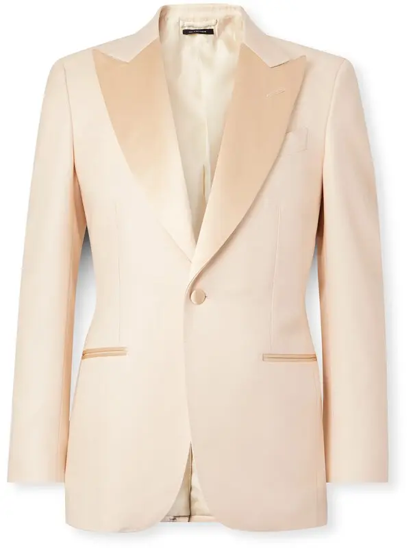 TOM FORD Slim-fit Satin-trimmed Wool And Silk-blend Twill Tuxedo Jacket - Neutrals