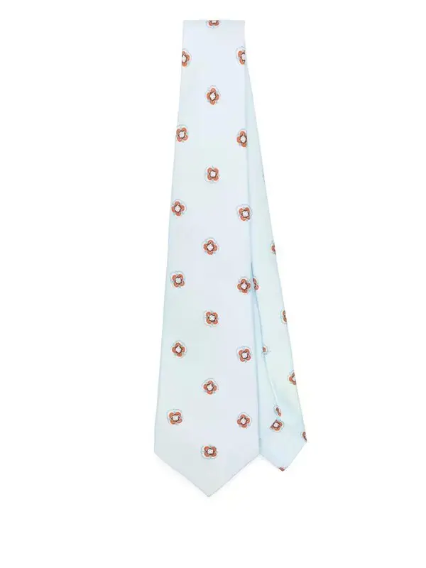 Kiton Floral Print Silk Tie - Blue