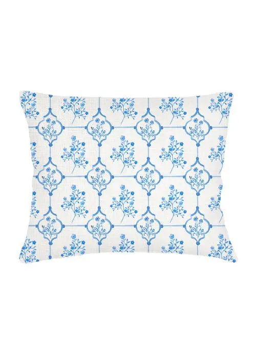 Anaya French Toile Linen Dutch Euro Pillow With Down Insert - Blue