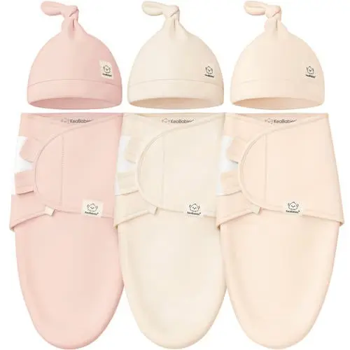 KEABABIES 3-pack Soothe Swaddle Wraps With Knot Hats - Angelic