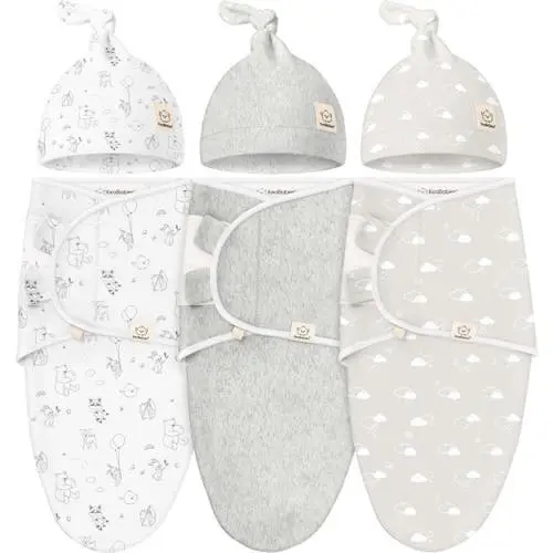 KEABABIES 3-pack Soothe Swaddle Wraps With Knot Hats - Aspire
