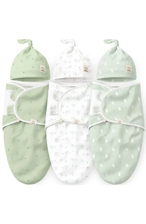KEABABIES 3-pack Soothe Swaddle Wraps With Knot Hats - Bunnies