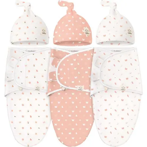 KEABABIES 3-pack Soothe Swaddle Wraps With Knot Hats - Butterflies