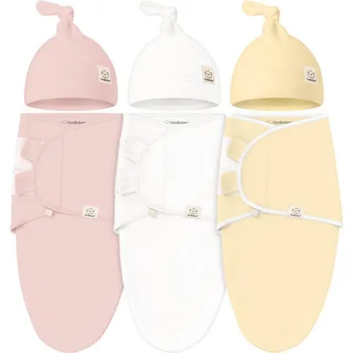 KEABABIES 3-pack Soothe Swaddle Wraps With Knot Hats - Daffodil