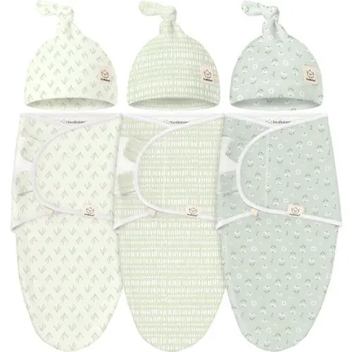KEABABIES 3-pack Soothe Swaddle Wraps With Knot Hats - Leafy